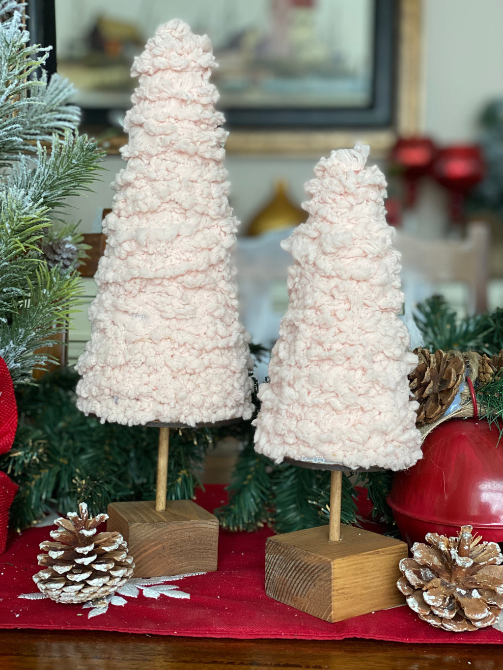Pair of Pink or White Yarn Trees – Mountain Edge Designs