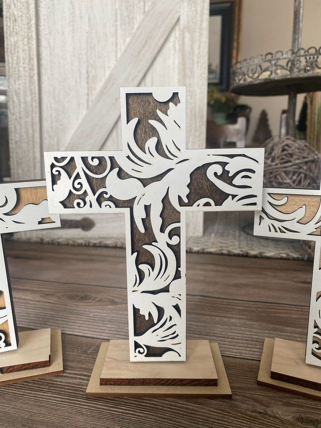 Single Flourish Cross with Stand – Mountain Edge Designs