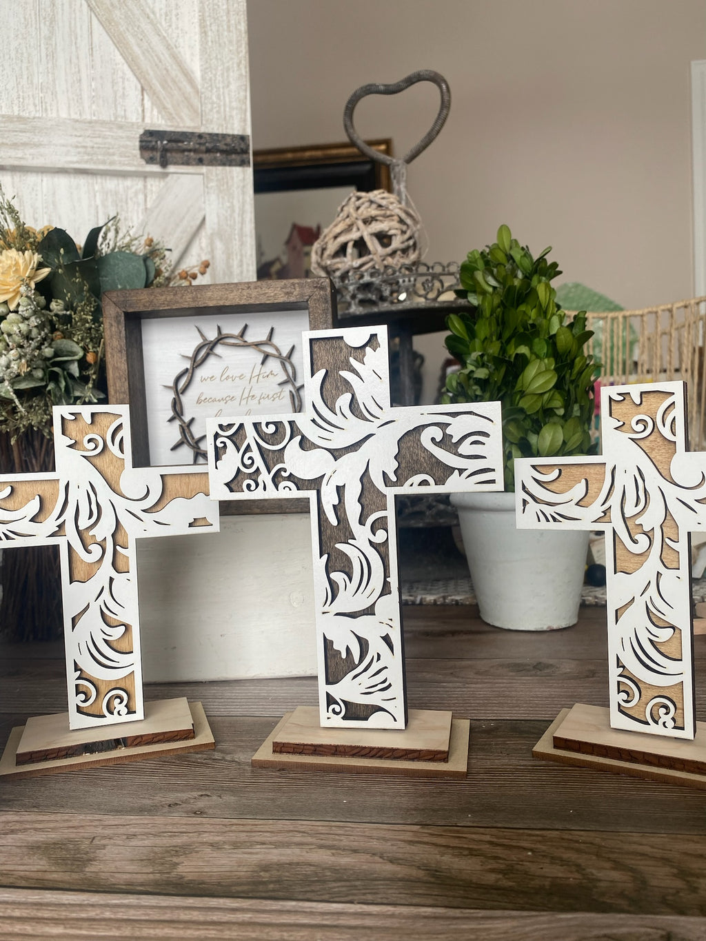 Flourish Three Crosses with Stands – Mountain Edge Designs
